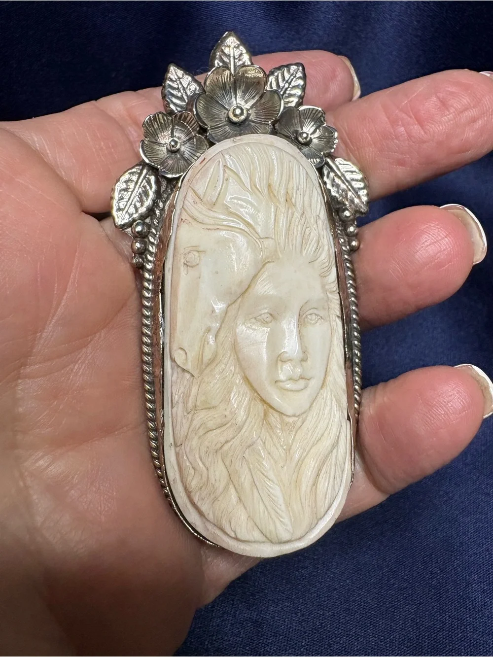 Jewelry | Pendant Vintage Mexican Alpaca Silver Hand Carved Horsewoman ...